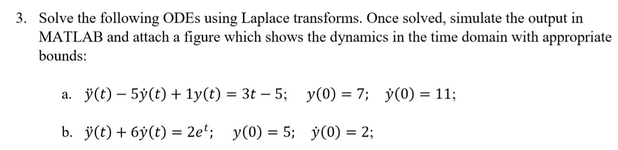 Solved Solve the following ODES using Laplace transforms. | Chegg.com