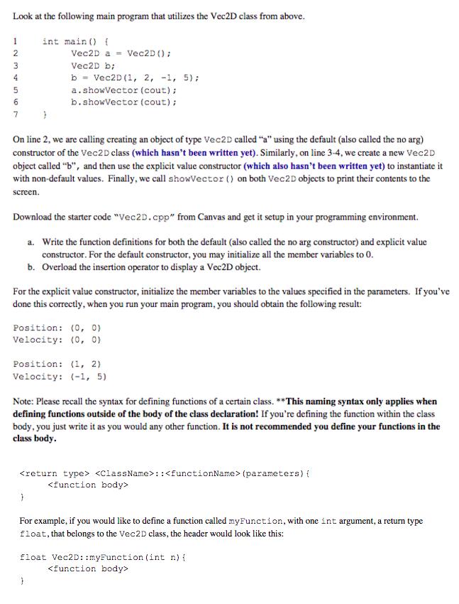 Solved C++ Please! Using Vec2D Program. Vec2D.cpp : a. | Chegg.com