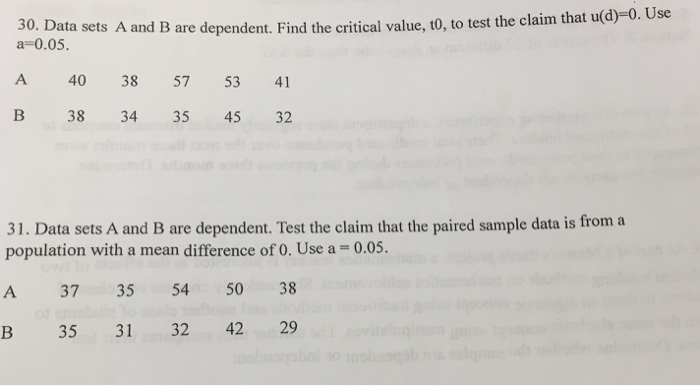 Solved 30. Data sets A and B are dependent . Find the | Chegg.com
