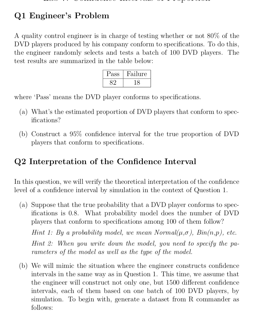 Q1 Engineer's Problem A quality control engineer is | Chegg.com