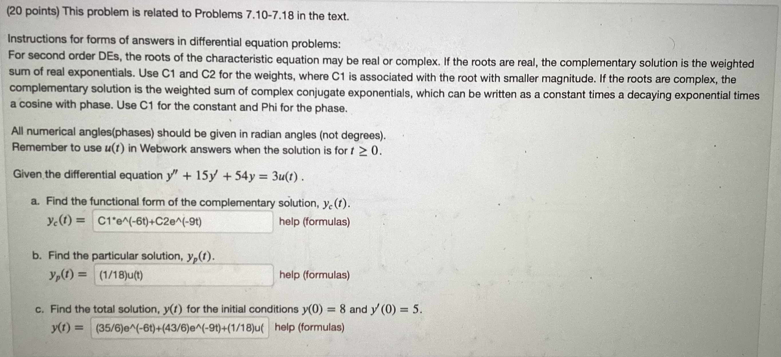 Solved Instructions for forms of answers in differential | Chegg.com