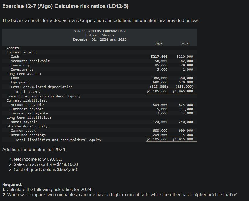 Solved Exercise 12-7 (Algo) Calculate risk ratios | Chegg.com Solved Exercise 12-7 (Algo) Calculate risk ratios | Chegg.com