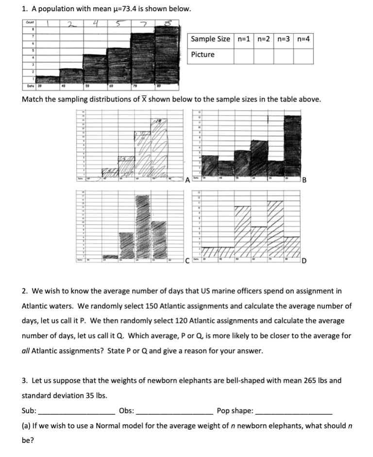1. A population with mean μ=73.4 is shown below. | Chegg.com