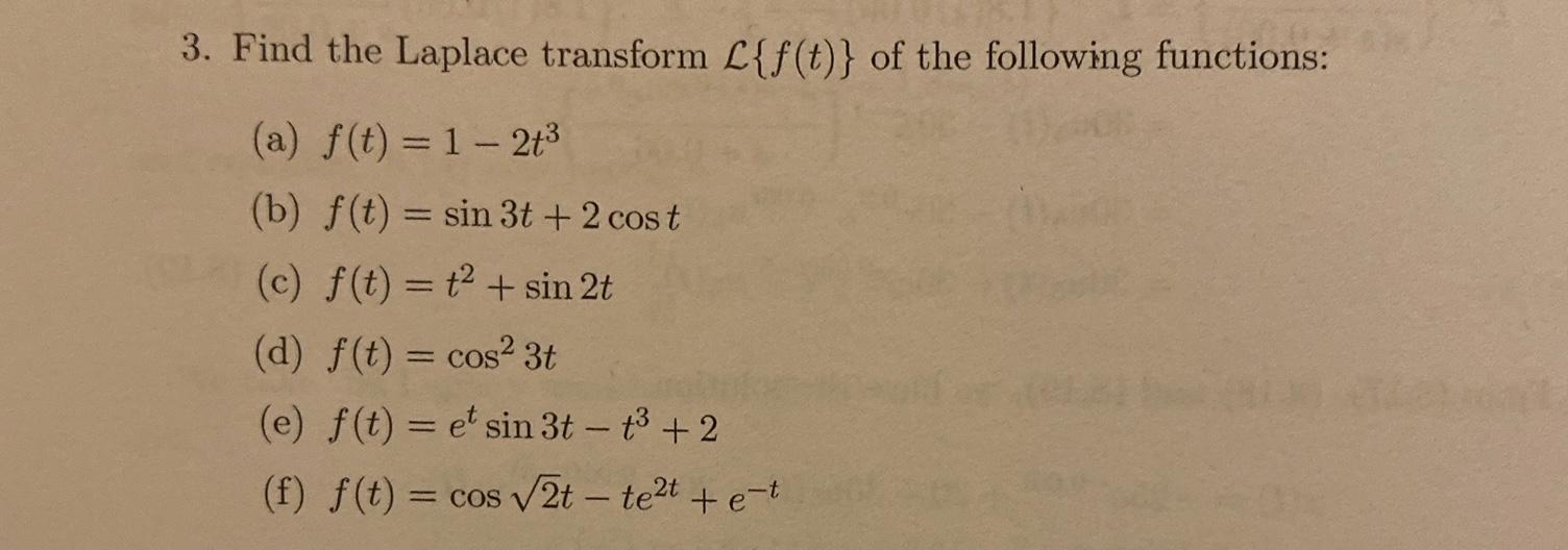 Solved 3. Find the Laplace transform L{f(t)} of the | Chegg.com