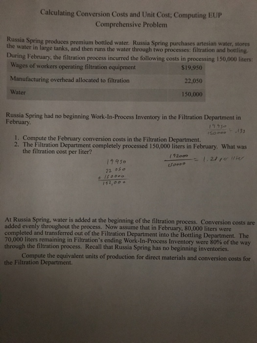 Solved Calculating Conversion Costs and Unit Cost; Computing | Chegg.com