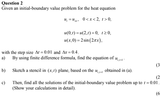 Solved Question 2 Given an initial-boundary value problem | Chegg.com