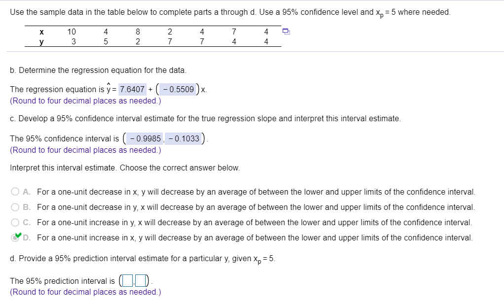 Solved Use the sample data in the table below to complete | Chegg.com