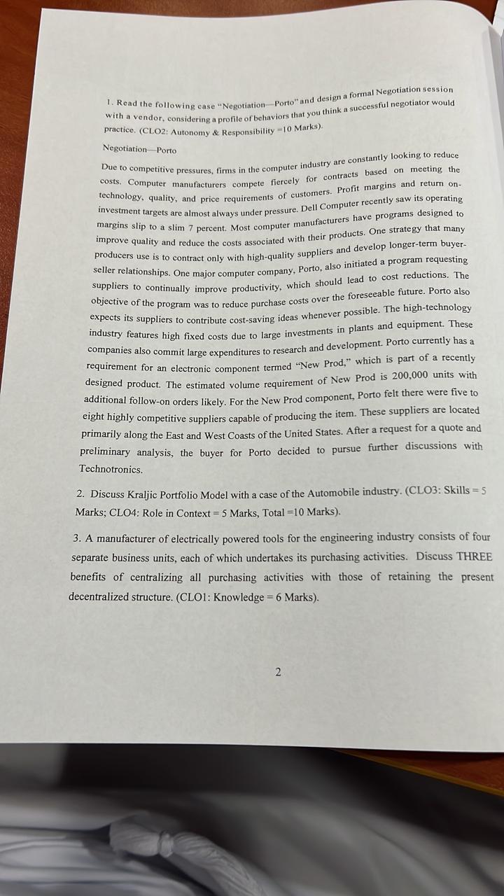 Solved 1. Read the following case "Negotiation-Porto" and | Chegg.com