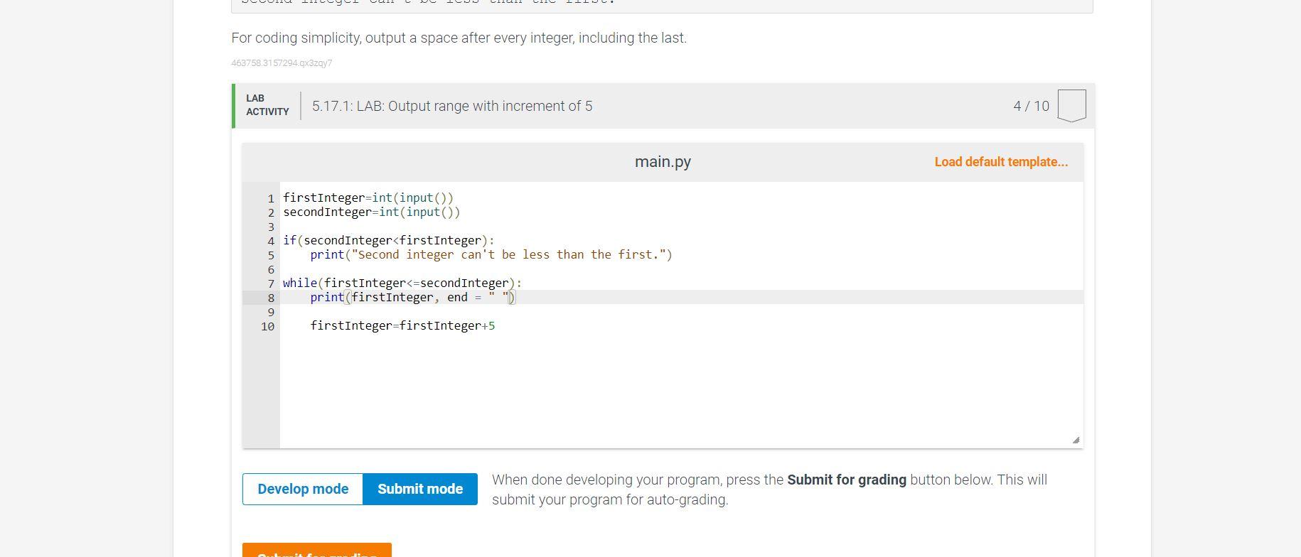 Solved 5 17 Lab Output Range With Increment Of 5 In Python