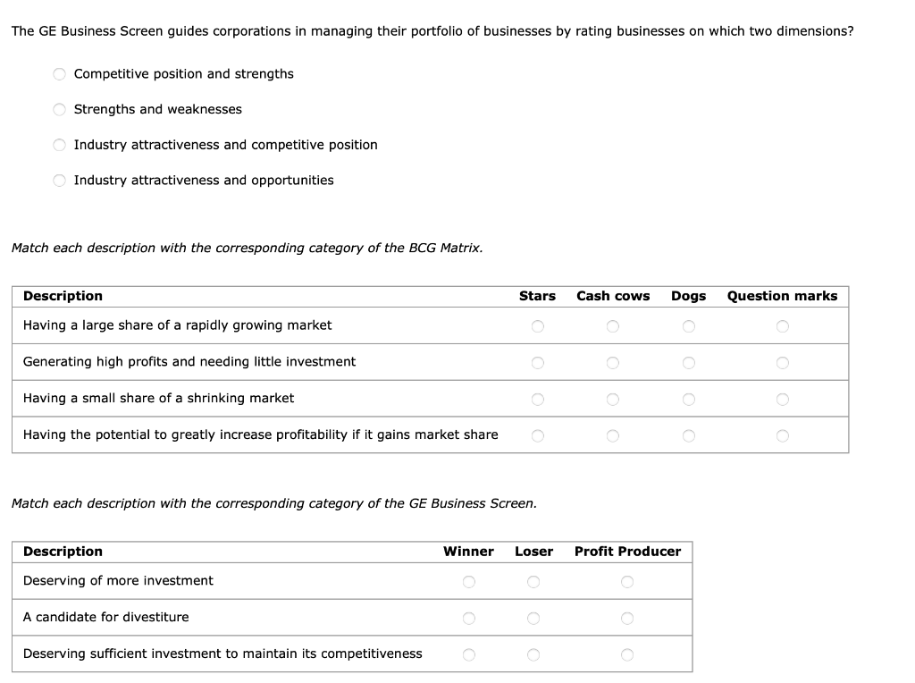 Solved The GE Business Screen guides corporations in | Chegg.com