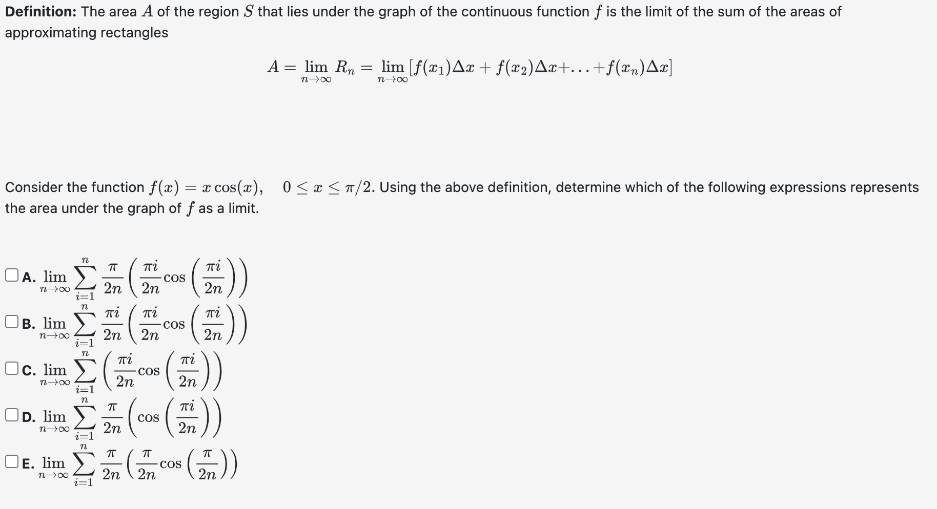 Solved Definition: The area A of the region S that lies | Chegg.com