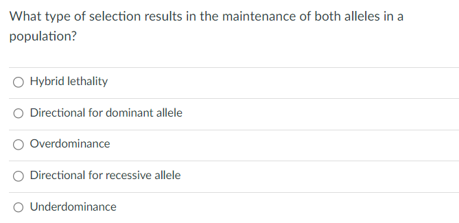 Solved What type of selection results in the maintenance of | Chegg.com