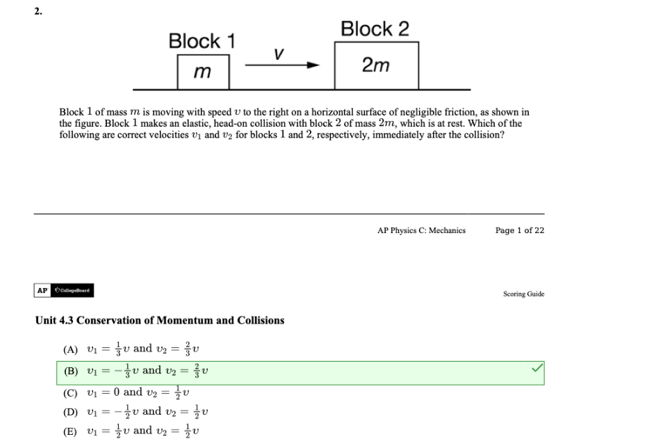Solved Block 1 of mass m is moving with speed v to the right | Chegg.com