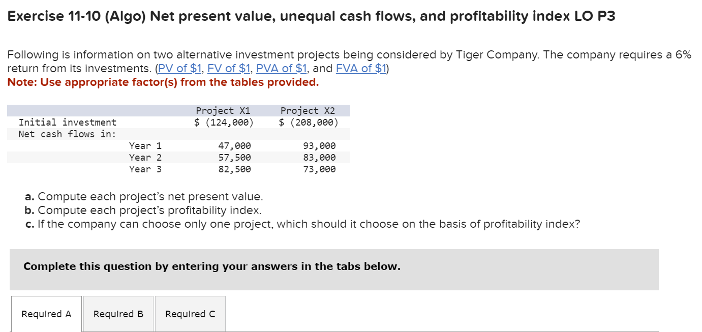 Solved Exercise 11−10 (Algo) Net present value, unequal cash | Chegg.com
