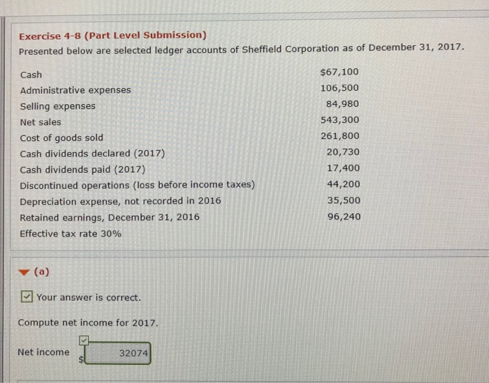 Solved Exercise 4-8 (Part Level Submission) Presented below | Chegg.com