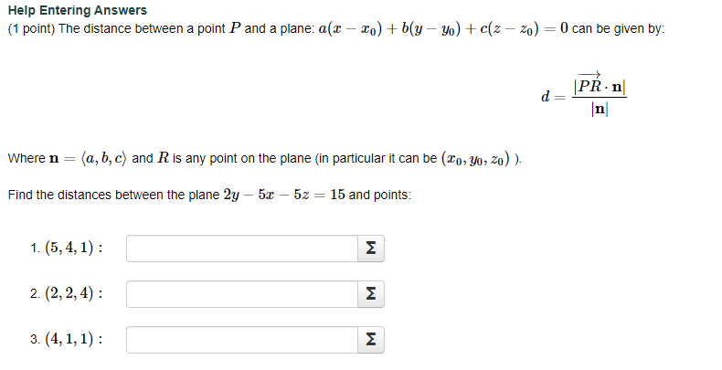 Help Entering Answers (1 point) The distance between | Chegg.com