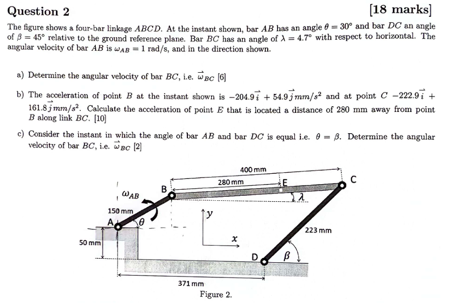 Question 2[18 ﻿marks]The figure shows a four-bar | Chegg.com