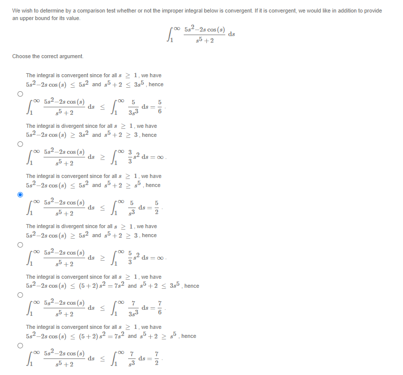 Solved We wish to determine by a comparison test whether or | Chegg.com