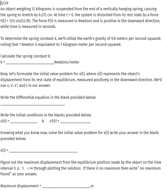 Solved p1.19 An object weighing 12 kilograms is suspended | Chegg.com