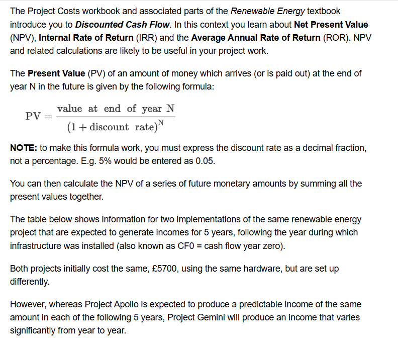 Solved The Project Costs workbook and associated parts of | Chegg.com