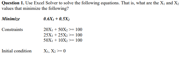 Solved Question 1. Use Excel Solver to solve the following | Chegg.com