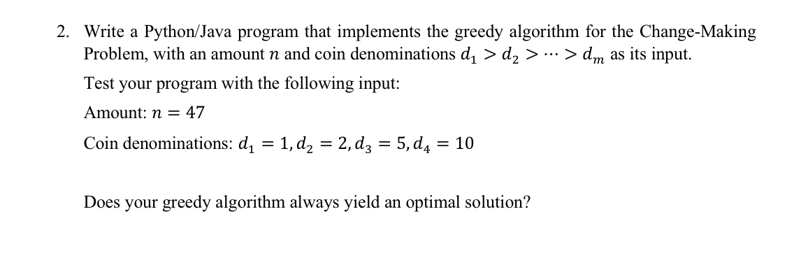 Solved 2. Write a Python/Java program that implements the | Chegg.com