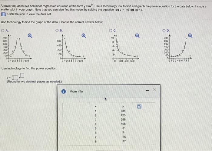 Solved A power equation is a nonlinear regression equation | Chegg.com