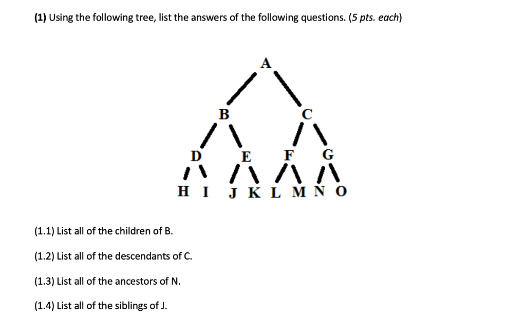 Solved (1) Using the following tree, list the answers of the | Chegg.com