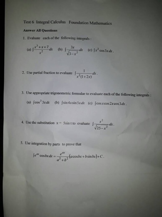 Solved Evaluate each of the following integrals: (a) | Chegg.com