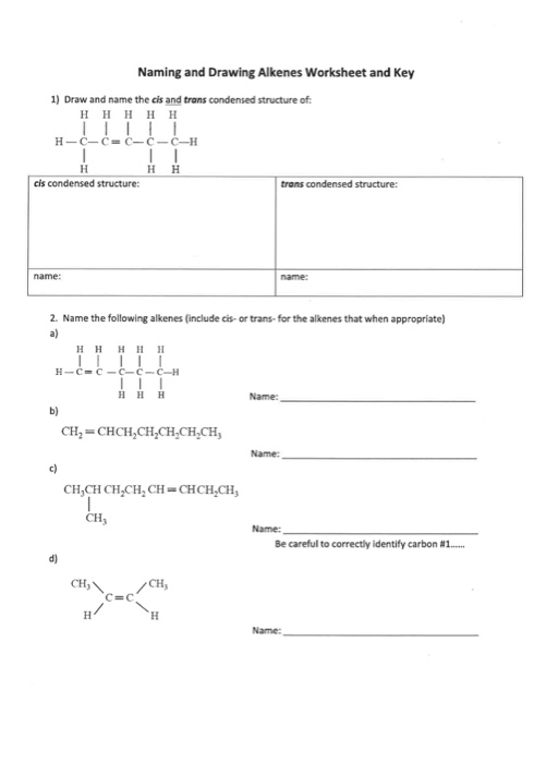 Solved Naming and Drawing Alkenes Worksheet and Key 1) Draw | Chegg.com
