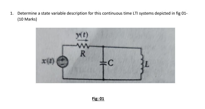 Solved 1. Determine a state variable description for this | Chegg.com