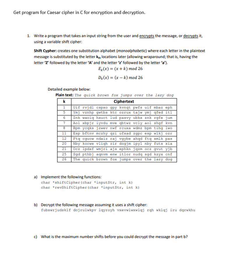 Solved What is Caesar Cipher? It is one of the simplest | Chegg.com