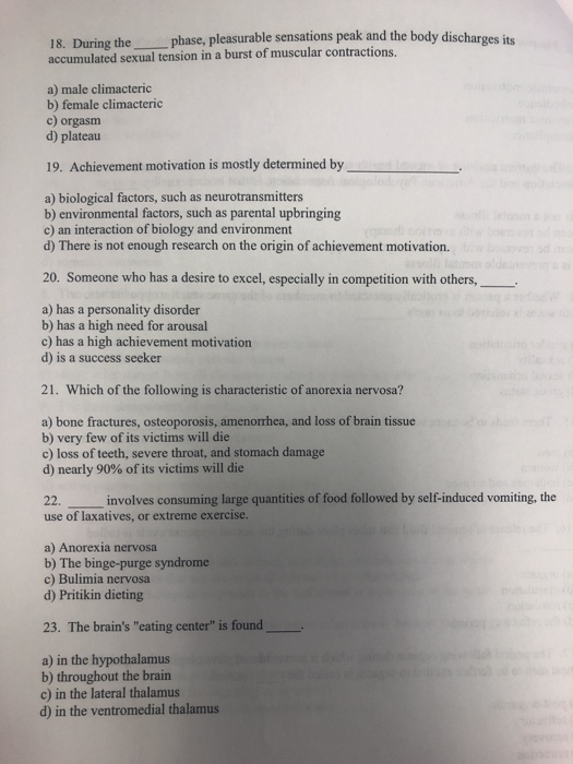 Solved 18. During thephase, pleasurable sensations peak and | Chegg.com