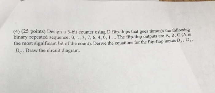 Solved (4) (25 points) Design a 3-bit counter using D | Chegg.com