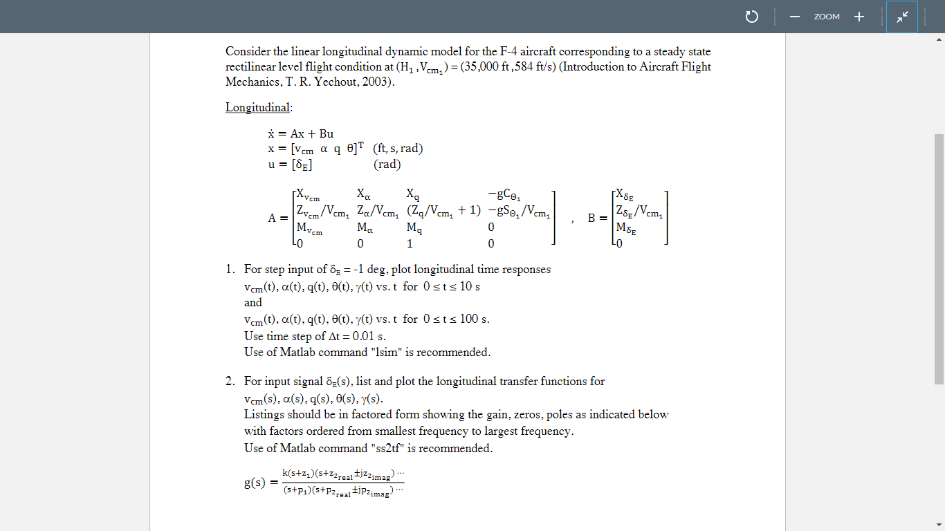 Consider the linear longitudinal dynamic model for | Chegg.com