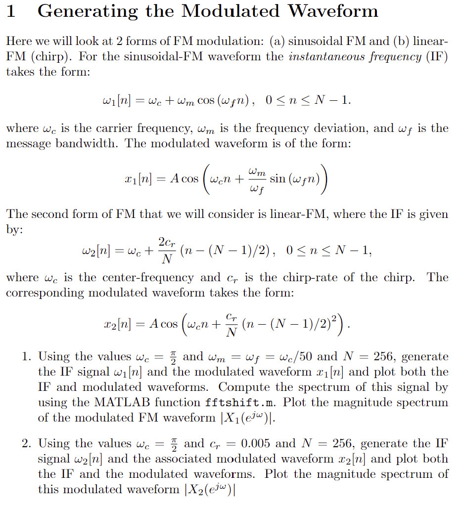 Solved 1 Generating the Modulated Waveform Here we will look | Chegg.com