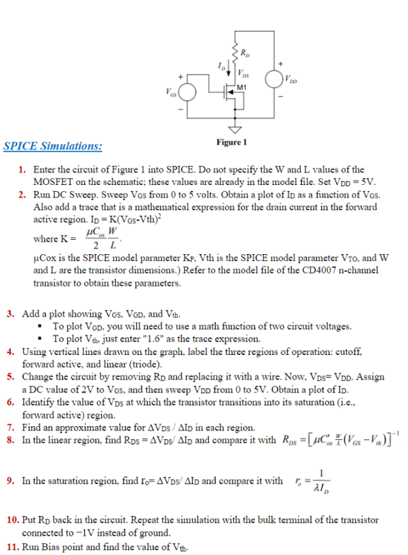 Solved Vos M1 SPICE Simulations: Figure 1 1. Enter the | Chegg.com