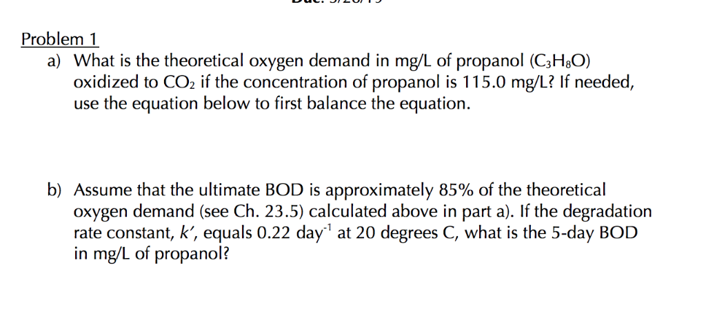 Solved Problem 1 a) What is the theoretical oxygen demand in | Chegg.com
