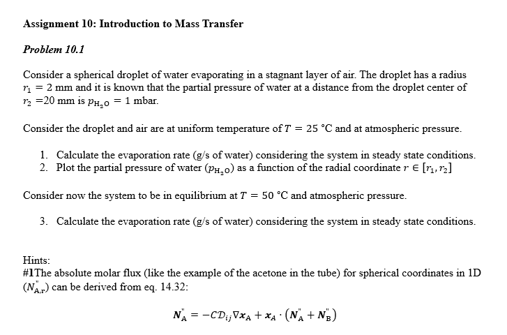 Solved Assignment 10: Introduction to Mass TransferProblem | Chegg.com