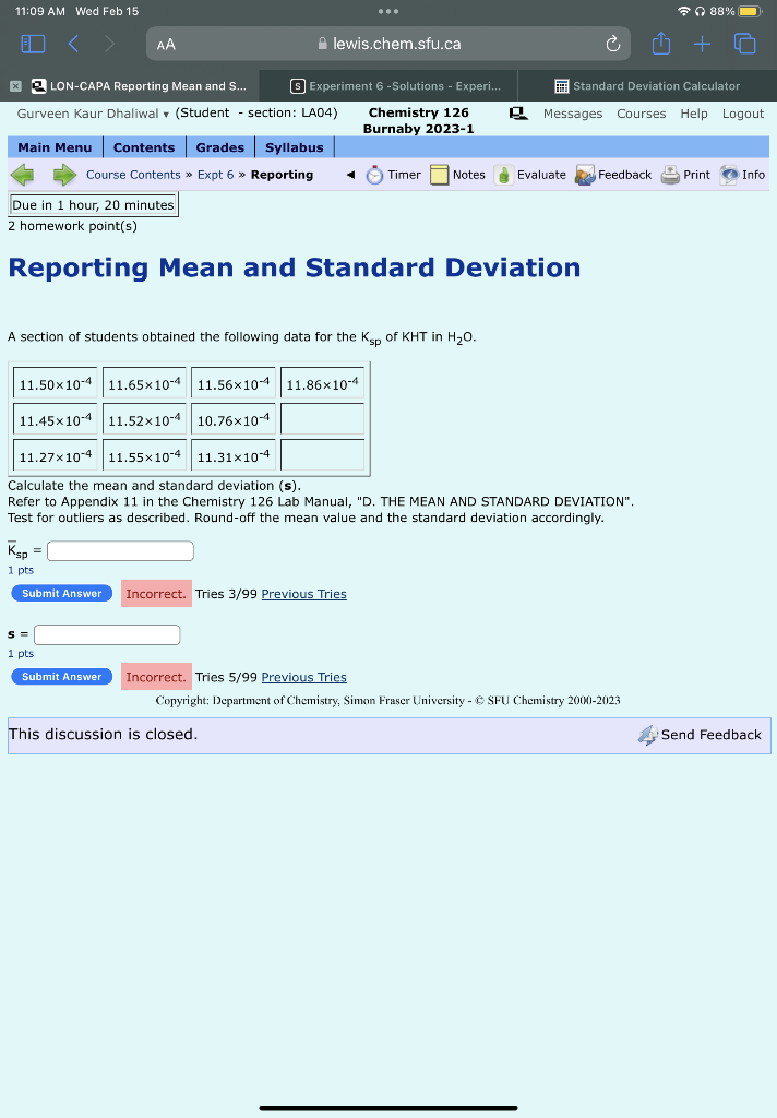 Solved Reporting Mean and Standard Deviation A section of | Chegg.com