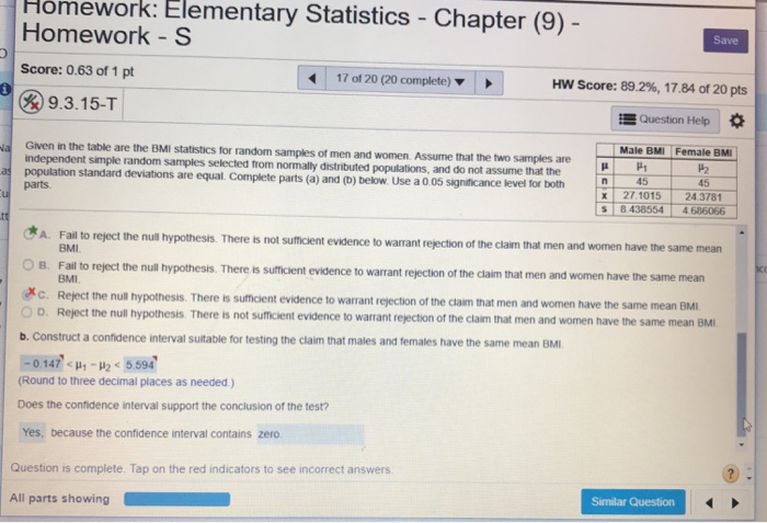 Solved Homework: Elementary Statistics - Chapter (9) - | Chegg.com