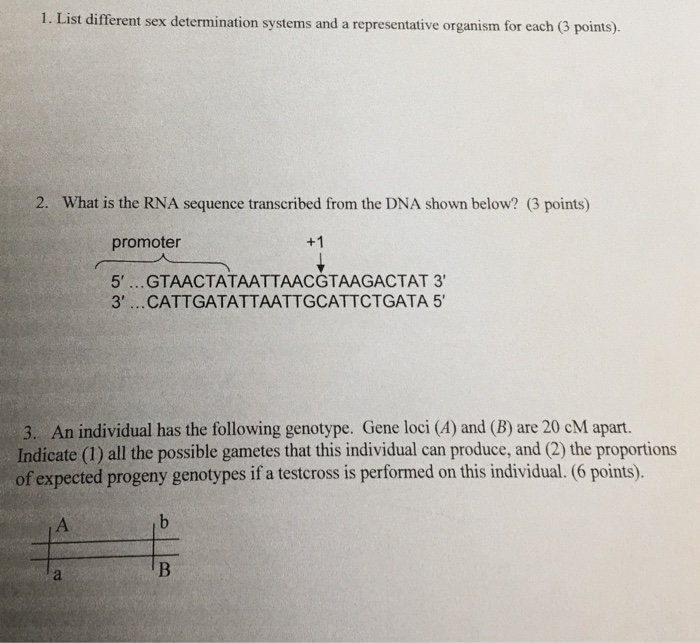 Solved 1 List Different Sex Determination Systems And A 5699