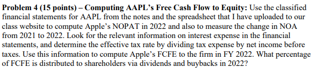 Problem 4 (15 points) - Computing AAPL's Free Cash | Chegg.com