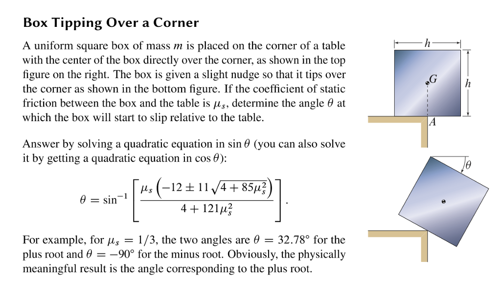 Solved Box Tipping Over a Corner A uniform square box of | Chegg.com