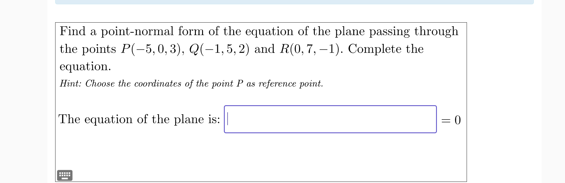Solved Find a point-normal form of the equation of the plane | Chegg.com
