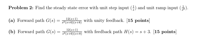 Solved Problem 2: Find the steady state error with unit step | Chegg.com