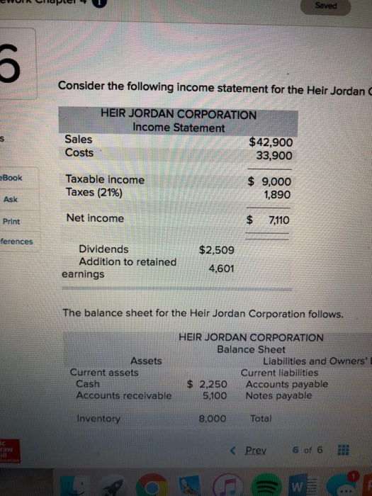 Solved: Saved Consider The Following Income Statement For ... | Chegg.com