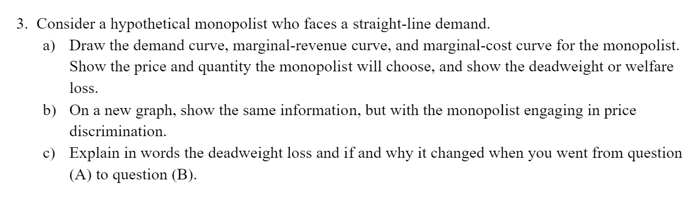 Solved 3. Consider a hypothetical monopolist who faces a | Chegg.com