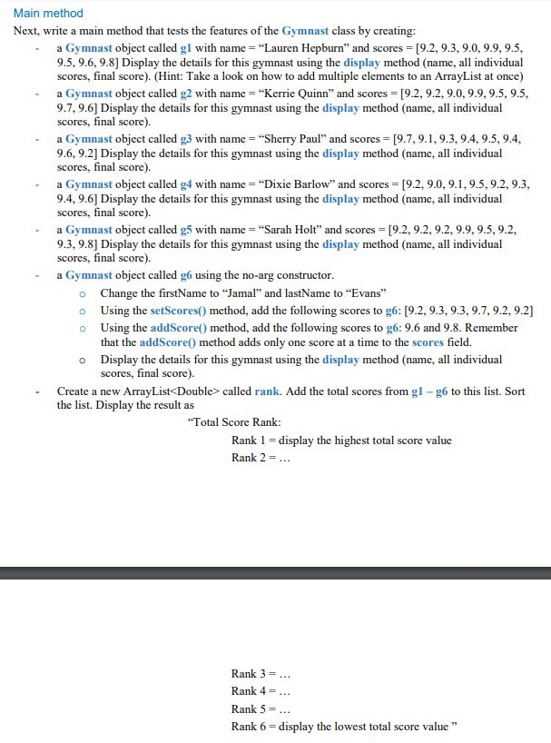 Solved Exercise #2 - Gymnasts' Scores Management Gymnast | Chegg.com