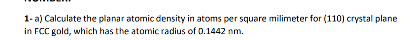 Solved Calculate The Planar Atomic Density In Atoms Per